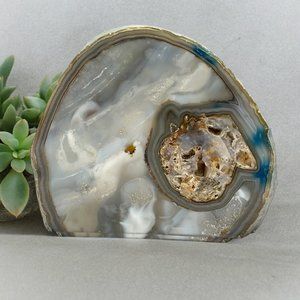 Accents | Agate Geode White Grey Beige Crystal Candle Holder Felt Base ...